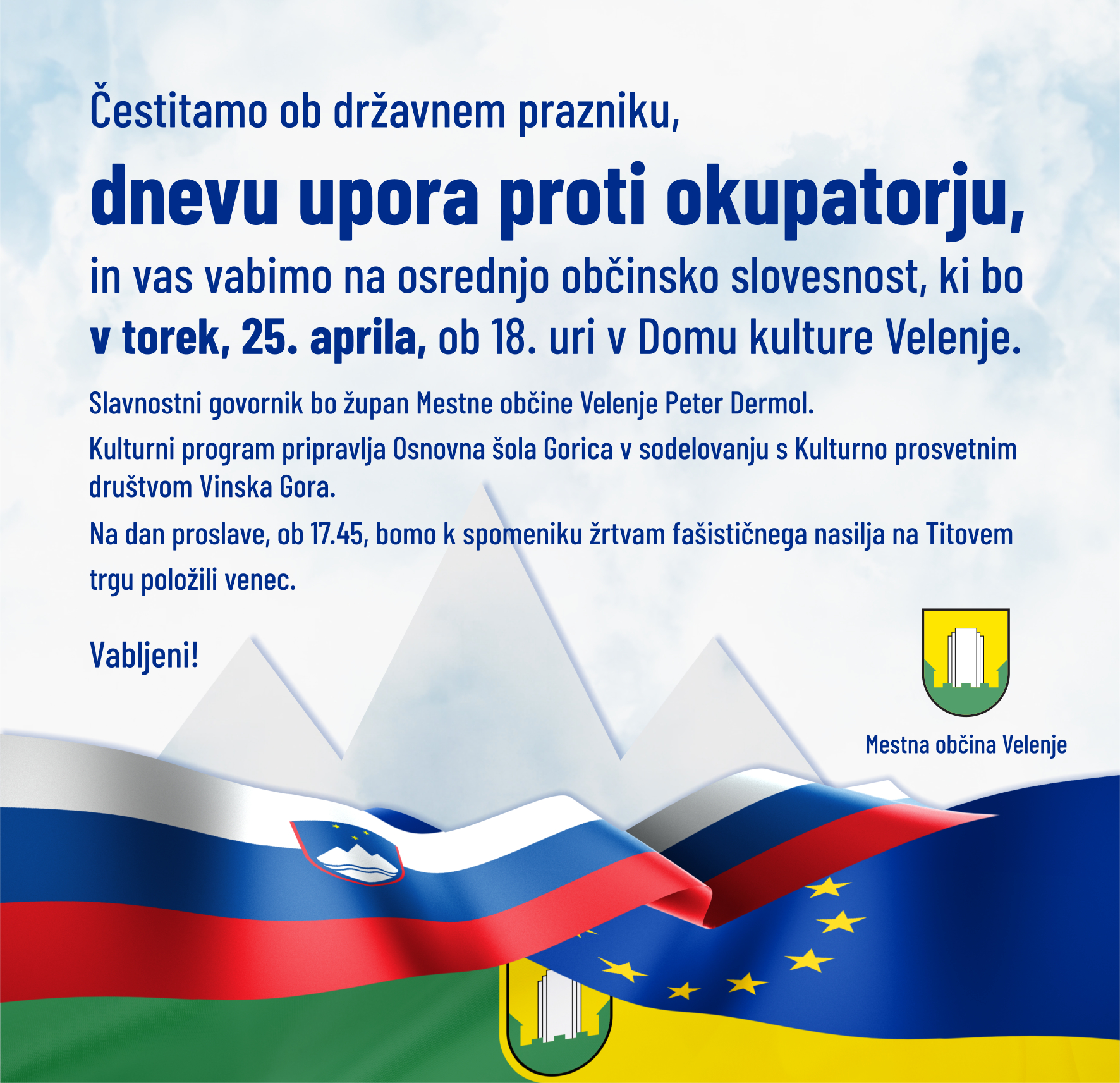 V torek občinska slovesnost ob dnevu upora proti okupatorju | velenje.si